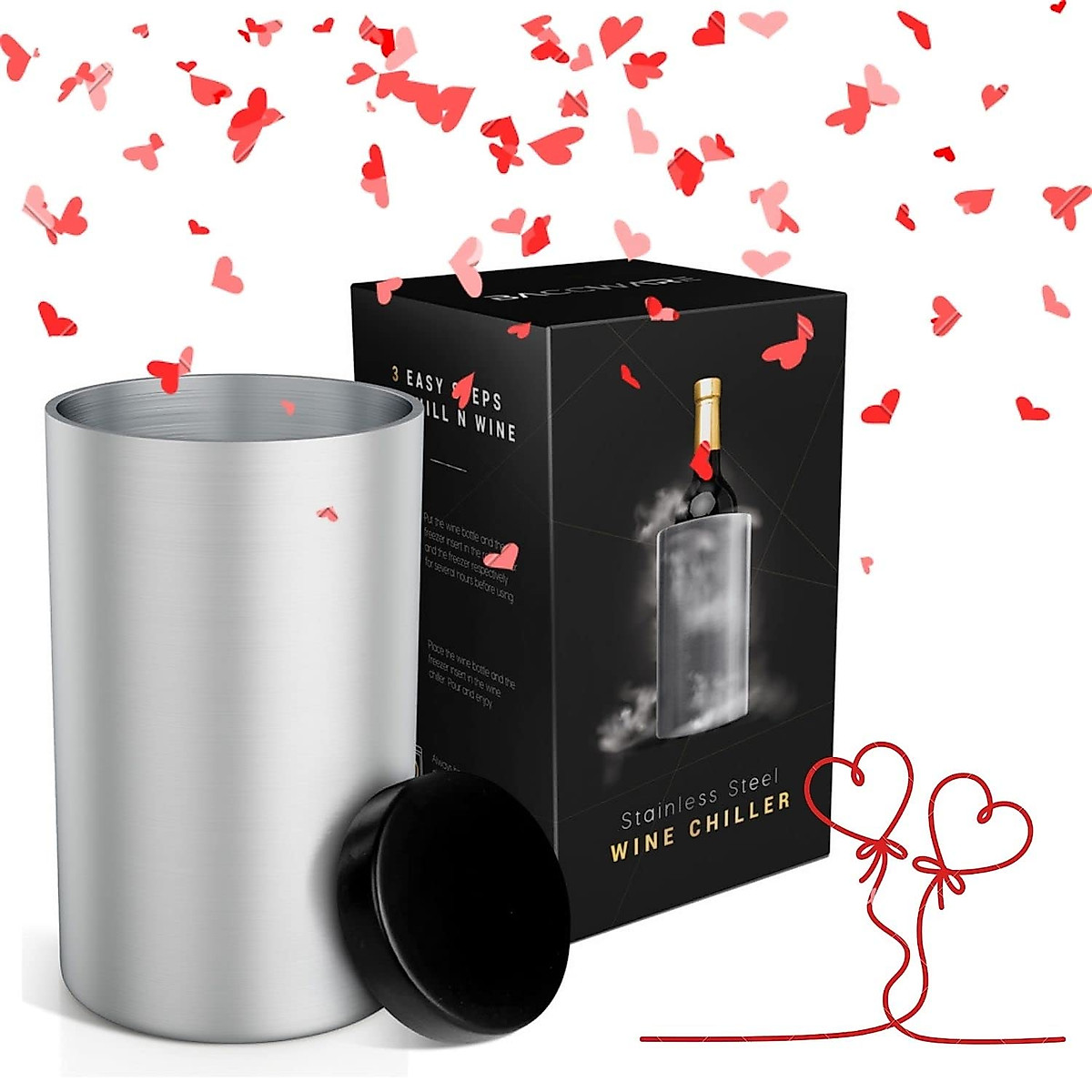 Wine Bottle Chiller, Wine Chiller Bucket with Ice Pack for 750ml White Wine Bottle or Champagne, Stainless Steel Wine Cooler Bucket, Champagne Bucket Perfect Wine Accessories for Wine Lovers