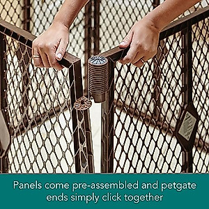 North States MyPet Petyard Passage: Made in USA, 4-panel pet enclosure with lockable pet door. Freestanding. 7 sq. ft of play area (26" Tall, Brown)