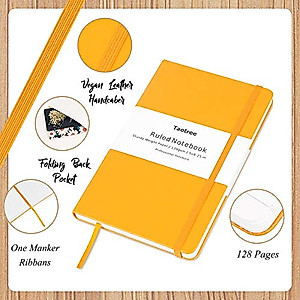 5 Pack Journal Notebooks, Taotree Yellow Classic Ruled Writing Notebook, Hard Cover PU Leather, 120gsm Premium Thick Paper, Inner Pocket, 128 Pages, 5"×8.3" for Office Business Supplies