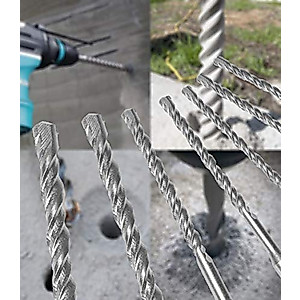 SDS Plus Hammer Drill Bit Set 1/4 in. x 6 in. Masonry Concrete Rock Drill-10Pcs