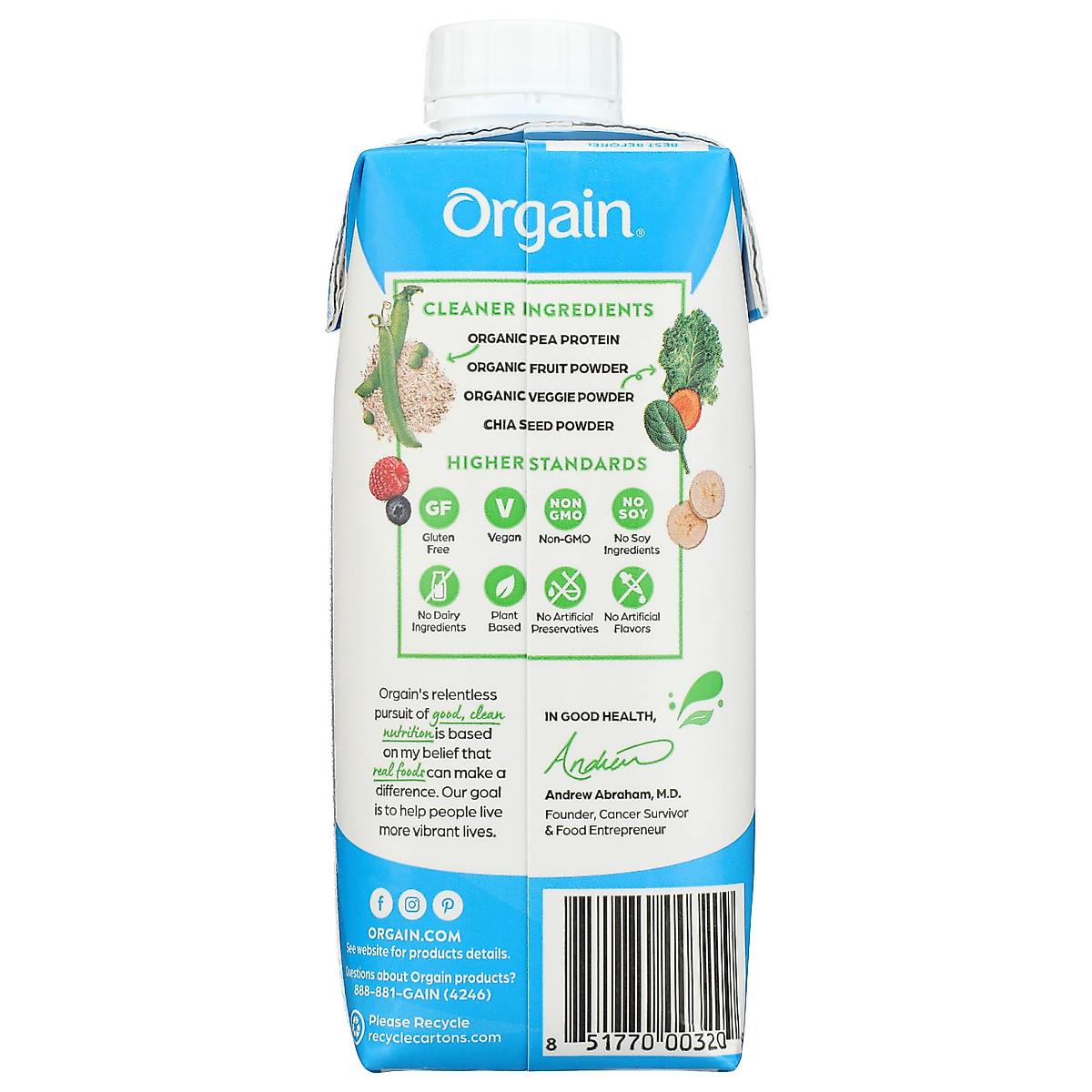 Orgain, Nutri Shake Vegan Sweet Vanilla Bean Organic, 11 Fl Oz
