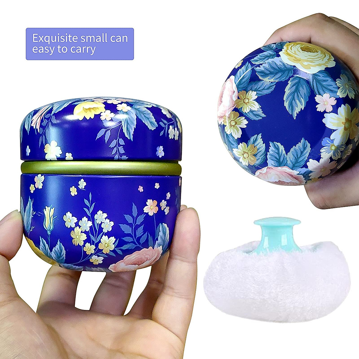 Topwon Body Powder Container with Powder Puff for Baby Women Talc Free Dusting Loose Powder Case Home Travel Powder Box (2 Pack)