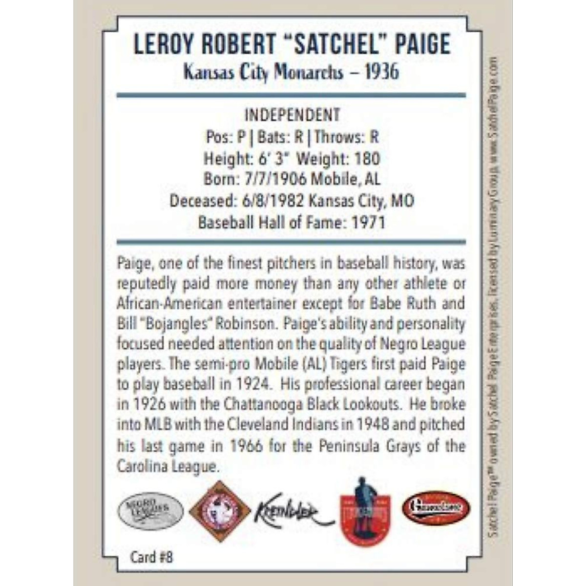 Negro Leagues Legends Centennial Baseball Card Set - Limited Edition 184 Cards - Featuring Baseball Legends Including Satchel Paige, Josh Gibson, Cool Papa Bell and Buck Leonard and More