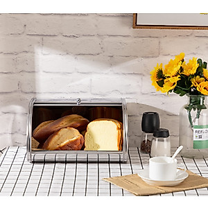 ALIMORDEN Stainless Steel Bread Box/Bin/kitchen Storage Containers with Roll Top Lid for Kitchen Counter Dry Food Storage Container Store Bread Loaf