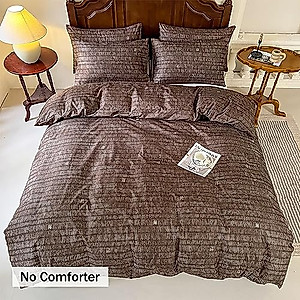 NSNLGSGC Mocha Brown Boho Duvet Cover King, Vintage Chocolate Striped Comforter Cover Set, Coffee Bohemian Bedding Cover Set(3 Pieces, King)