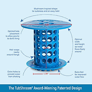 TubShroom Revolutionary Tub Drain Protector Hair Catcher/Strainer/Snare, Blue