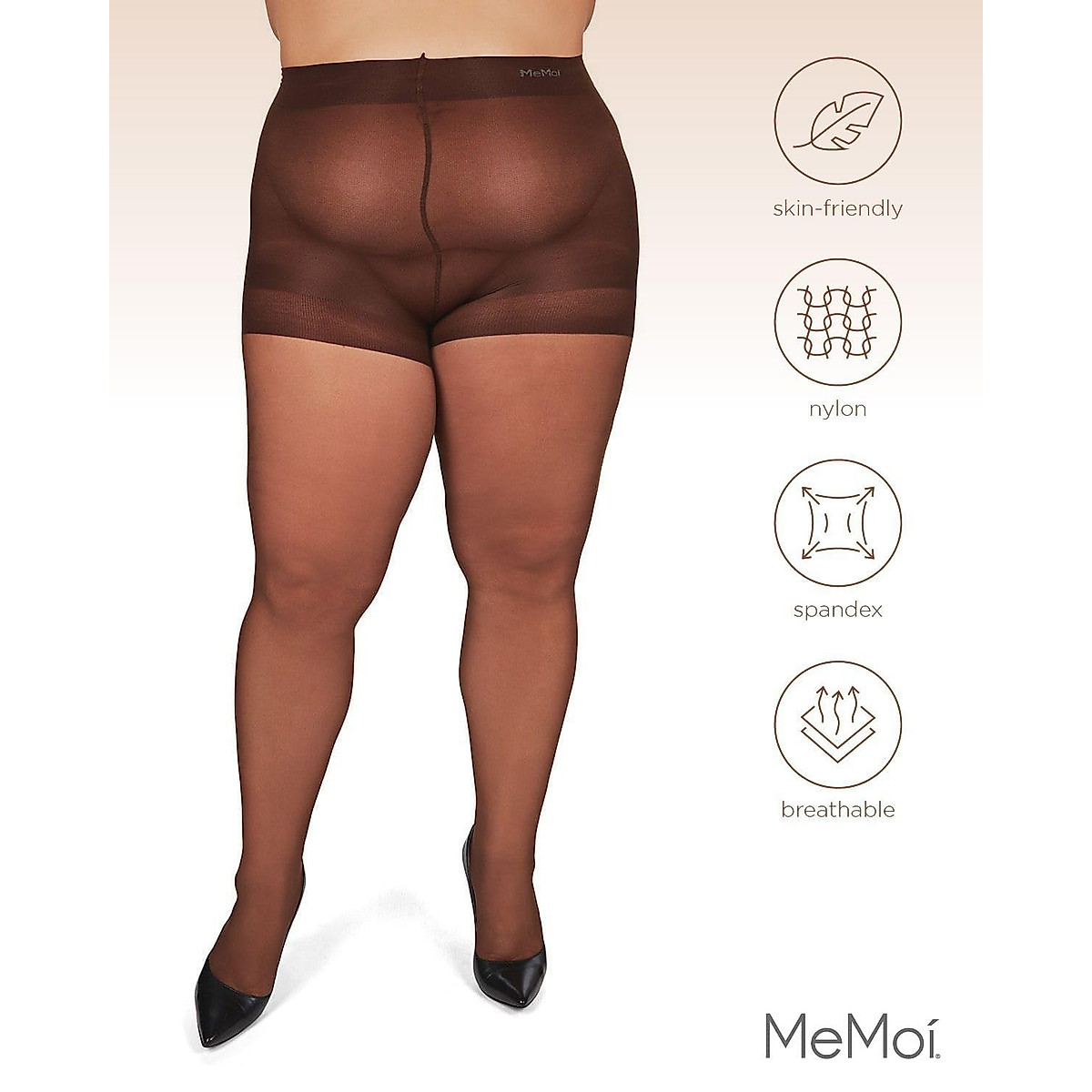 MeMoi Plus Size Curvy Control Top Pantyhose for Women, Comfortable Sheer Pantyhose, Lightweight Womens Stockings - French Coffee 7X