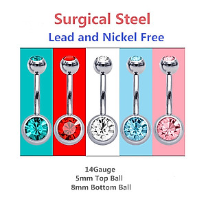 15 PCS Assorted Colors Belly Button Ring Surgical Steel Hypoallergenic Lead and Nickel Free,14 Gauge Navel Piercing Body Jewelry (15 PCS:Steel Ball)
