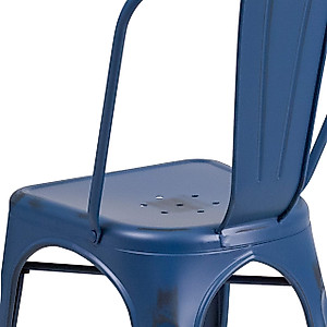 EMMA + OLIVER Commercial Grade Distressed Blue Metal Indoor-Outdoor Stackable Chair