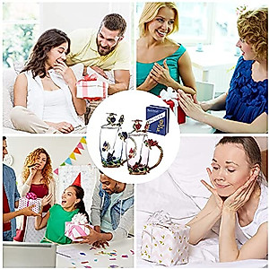 Vivimee 2 Pack Tea Cups with Lids, 12 oz Clear Glass Cups with Spoon Set, Flower Tea Cup Set, Mother's Day Gifts, Glass Tea Cups for Women, Tea Mug for Coffee, Tea, Juice, Milk Hot and Cold Drinks