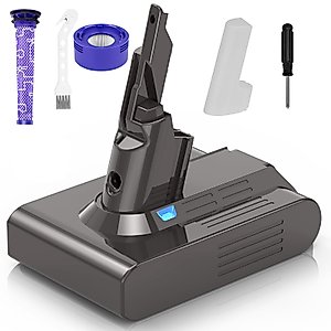 CHANJOYH V7 Battery Replacement for Dyson-21.6V Lithium-ion Battery 6000mAh for SV11 V7 Animal Absolute Motorhead Extra Mattress Trigger Allergy Cordless Vacuum Cleaners, 2 Filters Included