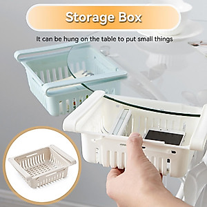 Gsycle Refrigerator Drawer Organizer, 2PCS Fridge Drawer Organizer Pull out Storage Box Refrigerator Bins Refrigerator Shelves for Egg Fruit Vegetable Seafood(Beige)