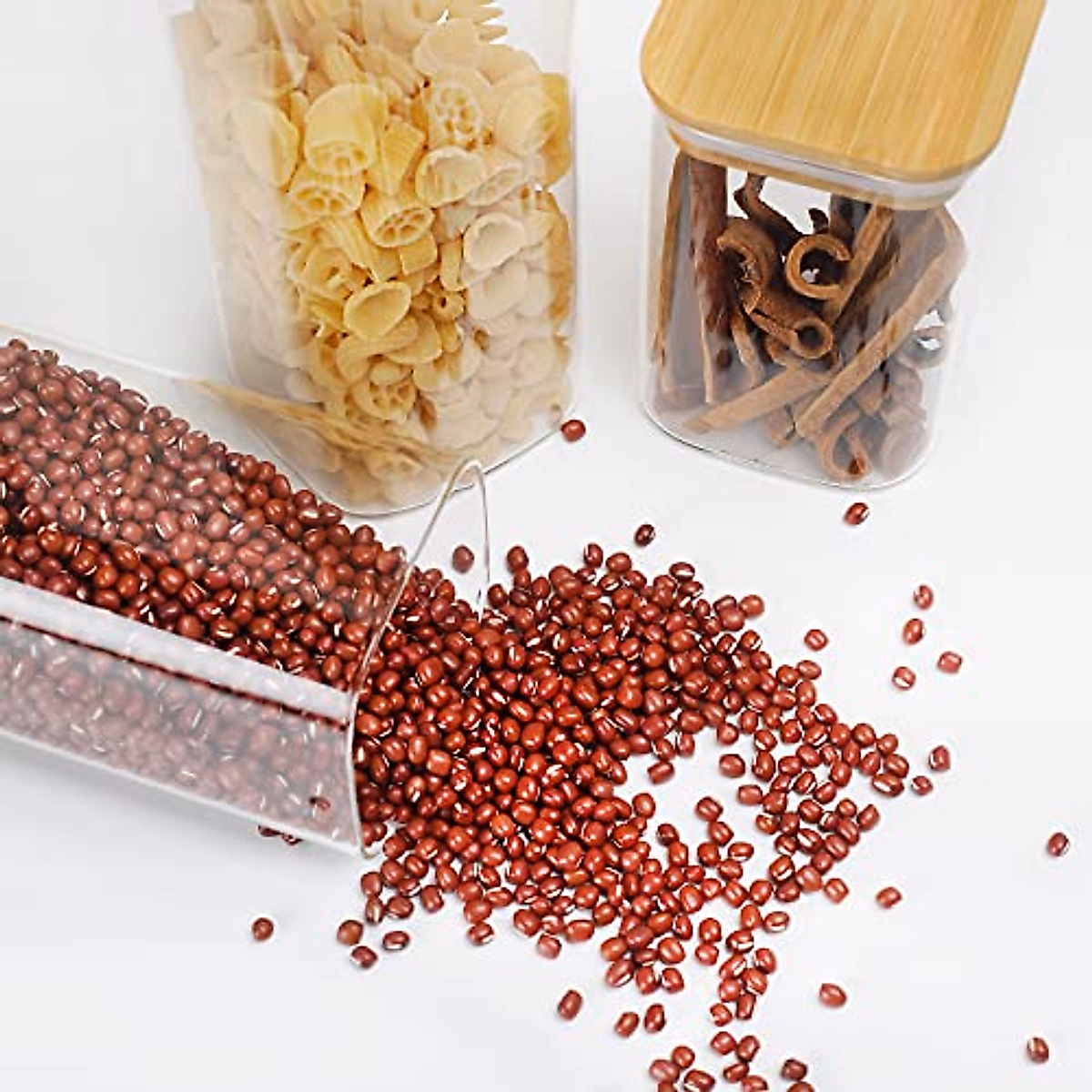 LIBWYS Square Pantry Glass Storage Jars with Bamboo Lids Set of 12, 297oz Airtight Food Containers Kitchen Storage Jars - Dishwasher Safe (12pack)