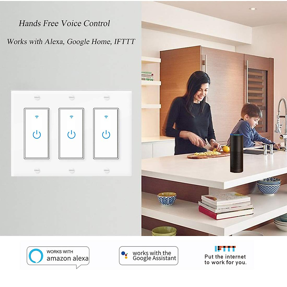 Smart Switch WiFi Light Switch 3 Gang Wireless Light Switch Compatible with Alexa and Google Home
