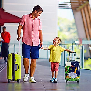 GYMAX Kids Carry On Luggage Set, 12" & 16" 2PCS Rolling Suitcase (Giraff)