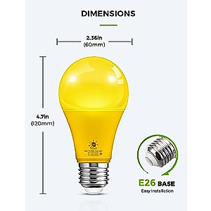 LOHAS Yellow LED Bug Light Bulbs Outdoor, A19 9W Auto On/Off Bug Lights for Outside, 2000K Amber Porch Light Bulb 60W Equi, Non-Attracting, E26 Base, Not-Dimmable, Ideal for Patio, Backyard, 2 Pack