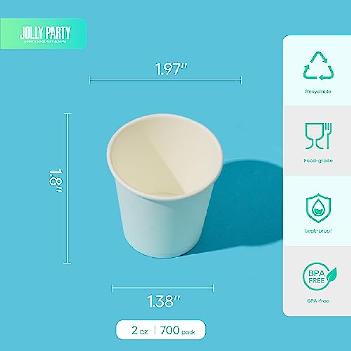 JOLLY PARTY 2 oz Bathroom Cups,700 Pack Small Paper Cups, White Mouthwash Cups, Disposable Mini Paper Cups, Paper Sampling Cup, Espresso Cups