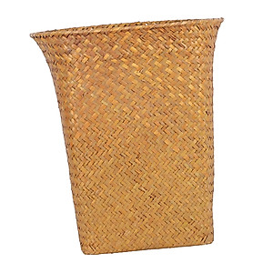 Operitacx Waste Basket, Wicker Trash Can, Round Wicker Basket, Woven Wicker Garbage Can for Bedroom, Bathroom