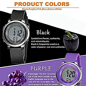 Womens Digital Watches LED Screen Military Waterproof Alarm Stopwatch 7 Color LED Backlight Sports Watch (Black)