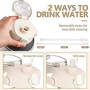 kytffu 64oz Glass Water Bottles with Straw, Half Gallon Motivational Time Marker Water Bottle Glass with and Neoprene Sleeve, 2L Leakproof Large Glass Water Jug for Gym,White