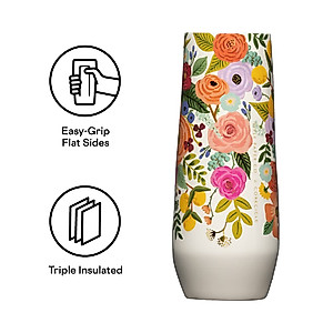 Corkcicle Stemless Flute, Triple Insulated Stainless Steel, Easy Grip, Non-slip Bottom, Keeps Beverages Chilled for 9 Hours, Garden Party Cream, 7 oz