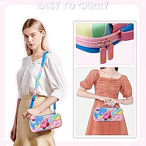 FUNDIARY Pink Carrying Case for Nintendo Switch with Kirby Design, Cute Shockproof Accessories for Switch Console Joycon with Travel Bag, TPU Skin Case, Screen Protector, Shoulder Strap & 2 Thumb Caps