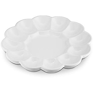 Kook Deviled Egg Platter Tray, Holds 12 Eggs, Sleek Ceramic Dish, Display Holder, Dishwasher Safe, Microwave Safe, Freezer Safe, 10 Inch Diameter, White