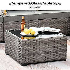 HOOOWOOO Outdoor Patio Sectional Furniture Sofa Set with Fire Pit Table,10 Piece Modern Wicker Couch with Swivel Chairs,Modular Conversation Seating Set with Widened Armrest for Garden(Dark Grey)