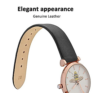 WOCCI 14mm Lug Width, Elegant Watch Band, Genuine Leather Replacement Strap with Silver Buckle (Black)