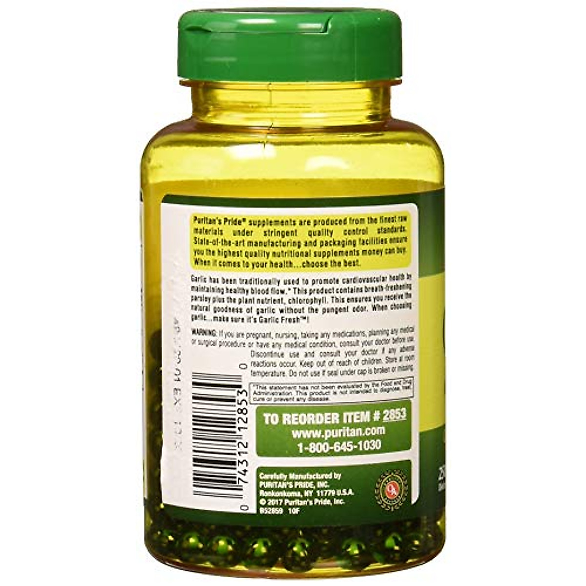 Puritans Pride Odorless Garlic & Parsley 500 Mg / 100 Mg, 250 Count