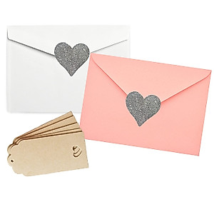 Royal Green Glitter Heart Stickers Silver Labels Perfect for Parties, Envelope Seals, Thank You, Party Favor Bags, Treat Bag Seals, and Gift Boxes 1.5" x 1.75" - 144 Pack