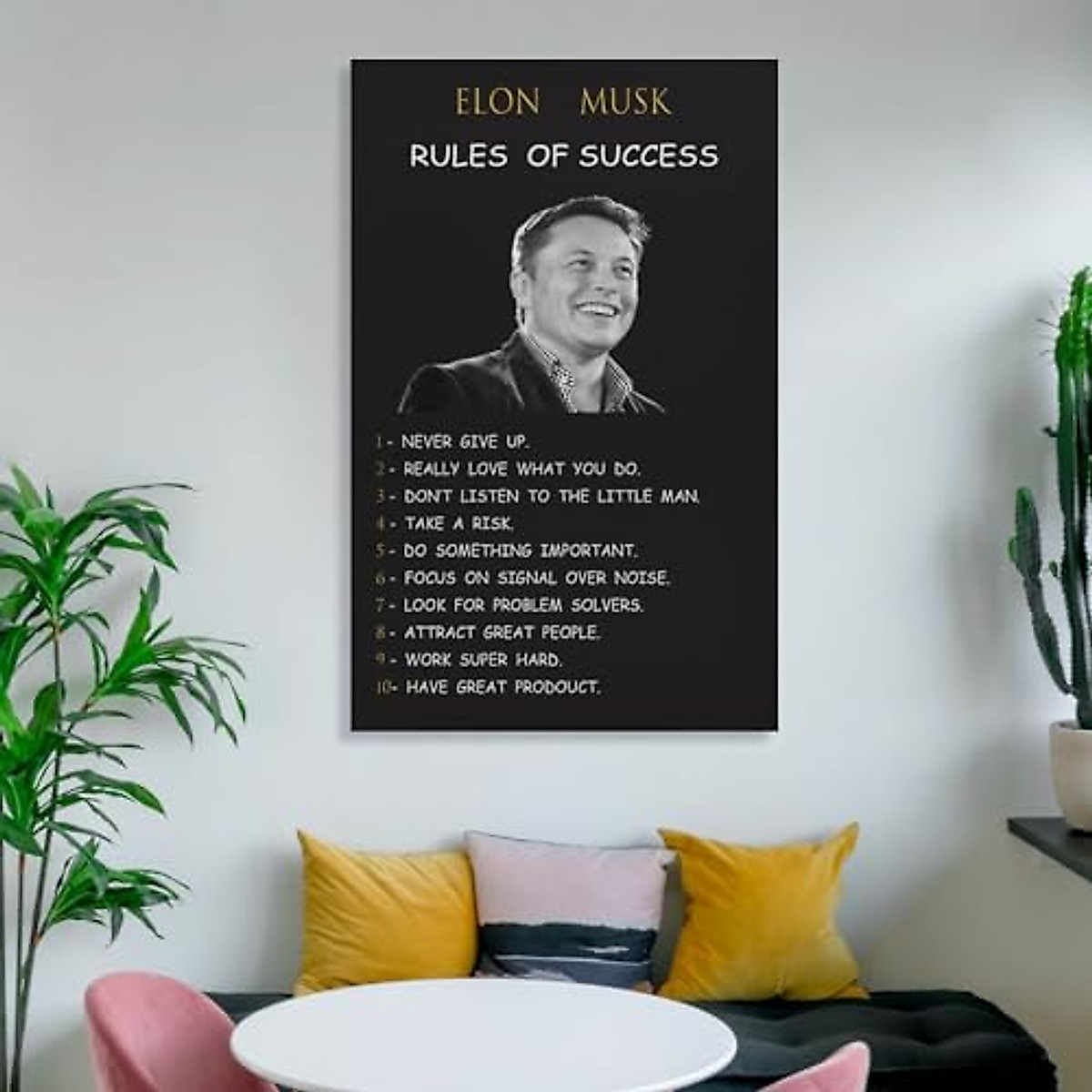 Khglxm ELON MUSK Motivational Poster Rules of Success Canvas Wall Art Prints for Wall Decor Room Decor Bedroom Decor Gifts Posters 08x12inch(20x30cm) Unframe-style