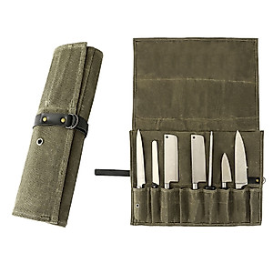 Chef Knife Roll Bag, 9 Pockets Canvas Knife Case, Knife Bag, Knife Wrap Wallet, Cutlery Knife Pouch Holders Protectors for Chef Knives Kitchen Utensils, Tool Roll (Army Green)