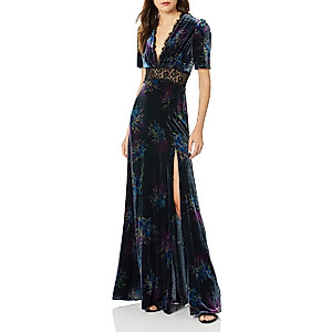 Jill Jill Stuart Women's Printed velevt Gown, Black/Multi, 2
