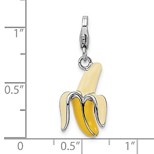 Sterling Silver Amore La Vita Rhod-pl Enameled 3-D Peeled Banana Charm 40mm 12mm style QCC732