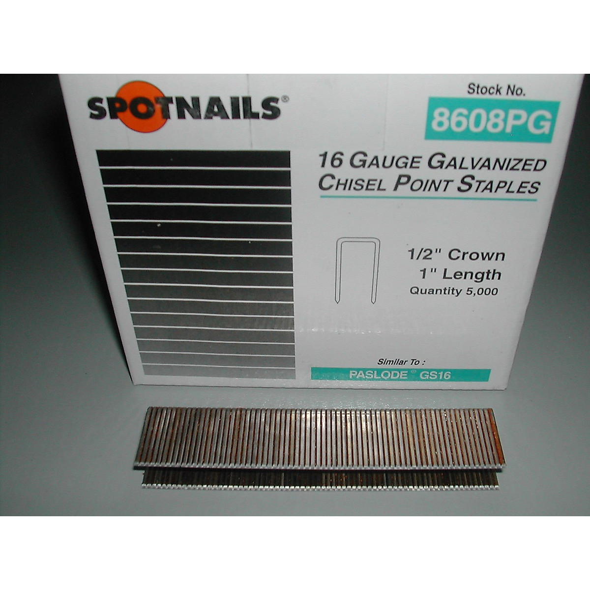 Spotnails 8608pg 1/2" Crown Staples 16 Gauge 1" for Paslode Dewalt