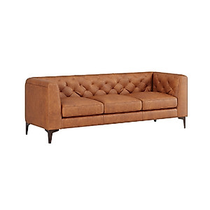 Valencia Avery Leather Couch 89" | Top Grain Nappa 11000 Leather 3 Seater with Tufted Back, Solid Wood Frame, Plush Cushioning, Saddle Tan