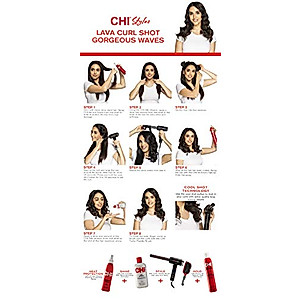 CHI Volcanic Lava Ceramic Curl Shot 1" Curling Iron With Cool Shot Locks In Curls. Durable Barrel. Smooth Glide. Ionic Shine., Black, 1 pounds