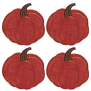 OWENIE Fall Placemats Set of 4, Embroidered Harvest Pumpkins Placemats, Thanksgiving Placemats for Autumn Decorations, Boho Farmhouse Table Mats, Halloween Doilies, Red, 15 Inch Diecut