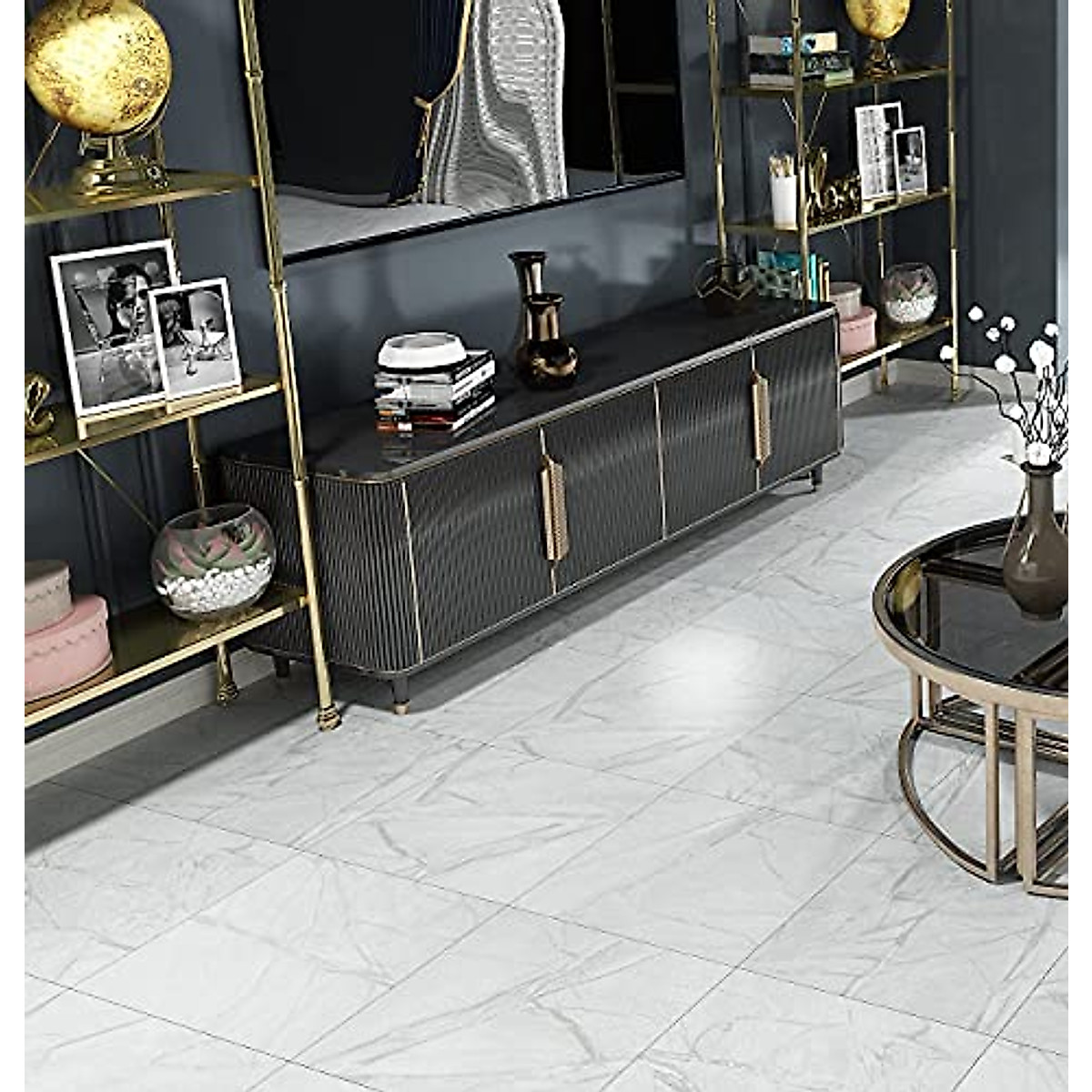 Livelynine 32-Pack White Peel and Stick Floor Tile Waterproof Vinyl Sheet Flooring Self Adhesive White Floor Tiles for Bathroom Kitchen Basement Bedroom Renter Friendly Laminate Flooring 12x12 Inch