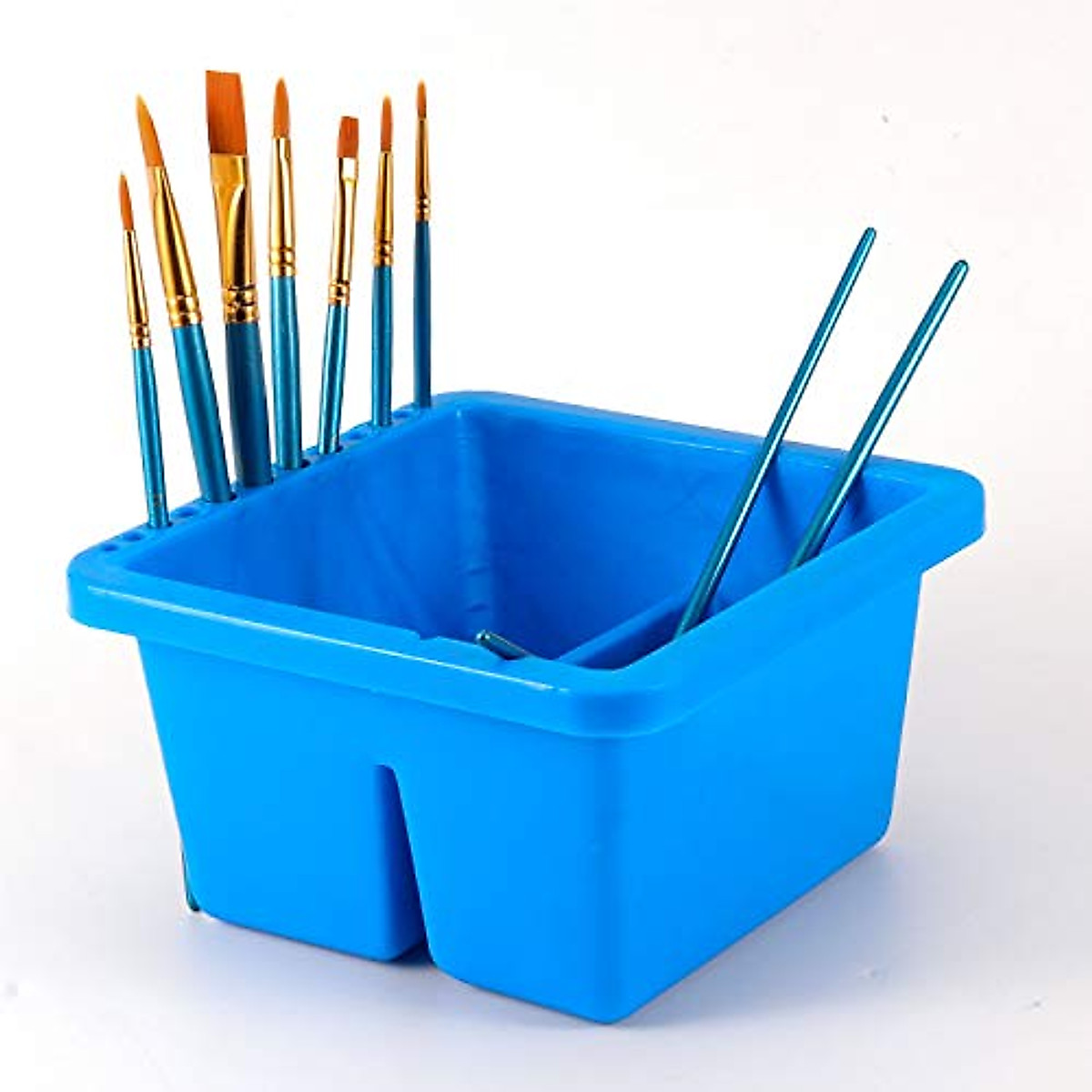 ZOENHOU 4 PCS 12 Hole Square Multifunction Paint Brush Basin Cleaner, Plastic Twin Compartment Artist Brush Washer with Brush Holder and Lid for Cleaning Acrylic Watercolor Oil Painting