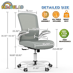 Mimoglad Home Office Chair, High Back Desk Chair, Ergonomic Mesh Computer Chair with Adjustable Lumbar Support and Thickened Seat Cushion (Modern, Moon Gray)