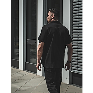 COOFANDY Men's Casual Button Down Shirts Retro Bowling Shirts Beach Wear Clothing Black White