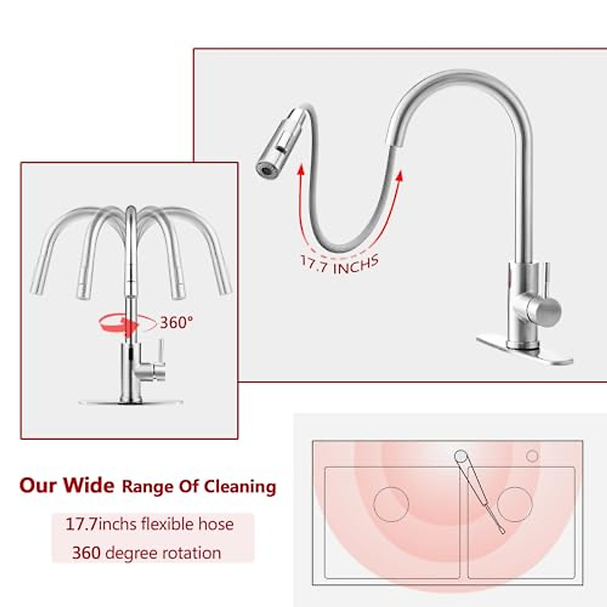 Spring Touchless Kitchen Faucet with Pull Down Sprayer, Stainless Steel Commercial High Arc Flow Motion Sensor Activated Kitchen Faucets, Smart Hands Free Faucet for Kitchen Sink (Nickel)