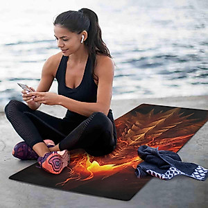 GOODOLD Dragon Head Red Yoga Mat, 71 x 26 Inch Non-slip Yoga Mats Folding Travel Exercise Mat Indoor Outdoor Gym Pilates with Storage Bag for Women Men