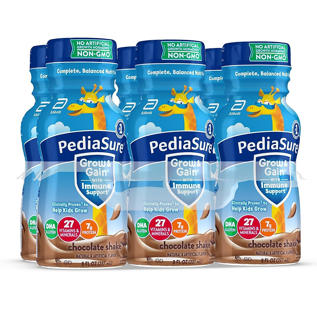 PediaSure Grow & Gain With Immune Support, Kids Protein Shake, Chocolate, 8-fl-oz Bottle, 6 Shakes