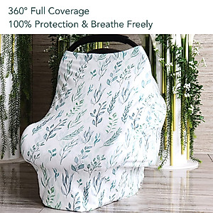 DILIMI Baby Car Seat Cover Green Leaf, Breastfeeding Cover Soft Breathable Infant Carseat Canopy Multifunctional Cover for Stroller/High Chair/Shopping Cart/Car Seat Canopies