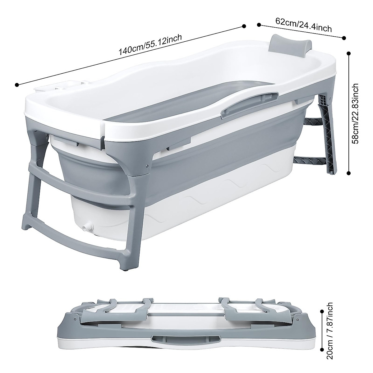 Portable Bathtub for Adult - Large 56'in Foldable Collapsible tub - Ergonomically Designed for the Ultimate Relaxing Soaking Bath. Ideal for Small Spaces - Quick,Folding Bathtub
