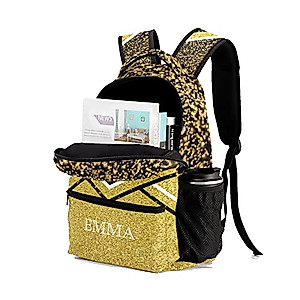 Zaaprint Golden Bling Waterproof Cheer Cheerleaders Backpack Bookbag with Name for Birthday Holiday Gift