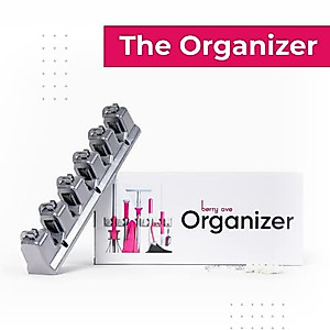 Berry Ave Broom Holder Wall Mount and Garden Tool Organizer, Closet Storage, Kitchen Rack, Home Organization and Garage Organizer for Rake or Mop Handles Up to 1.25-Inches, Hanger Plus 6 Hooks (Grey)